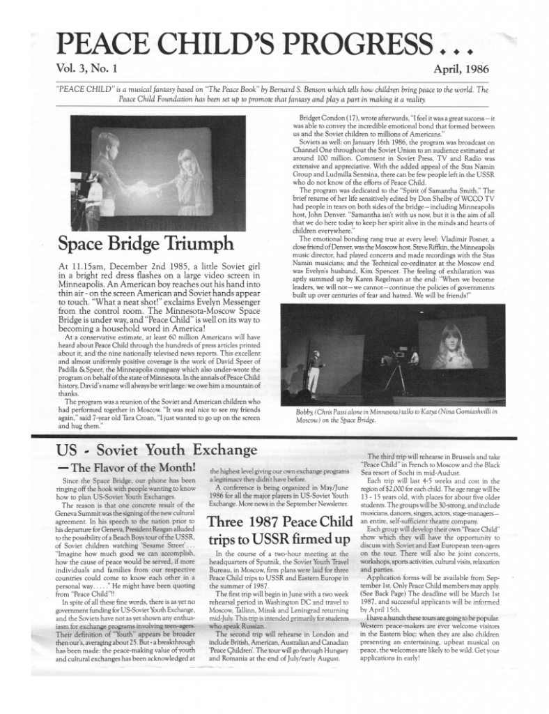 1983 to 2000: History As It Happened – The Newsletters | Peace Child ...